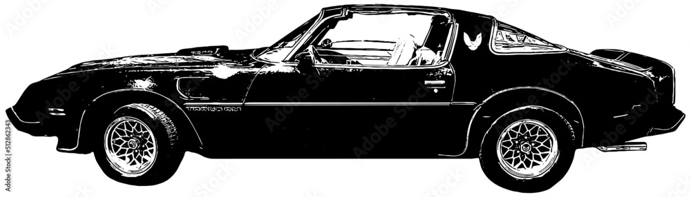 Pontiac Trans Am with T tops 1979 illustration in black on white ...