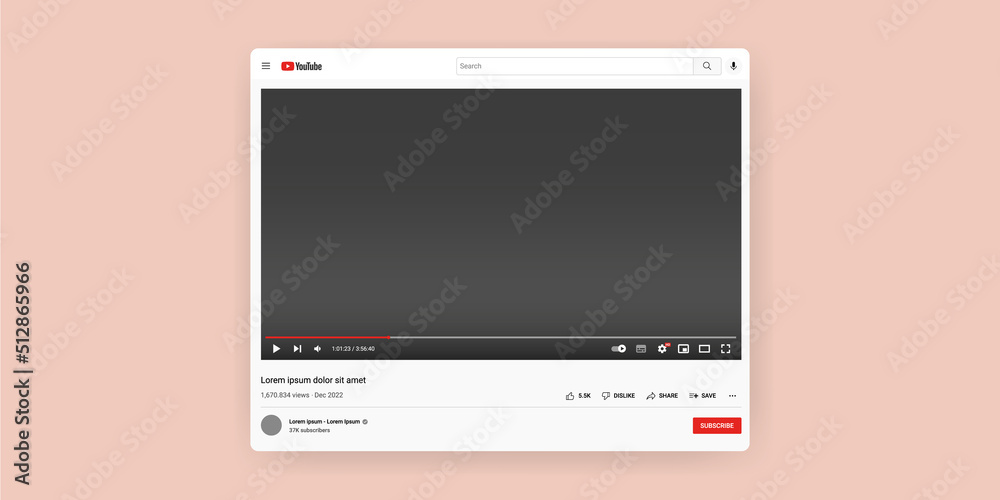 Blank YouTube video frame window mockup TRONDHEIM, NORWAY – July 3 2022 ...