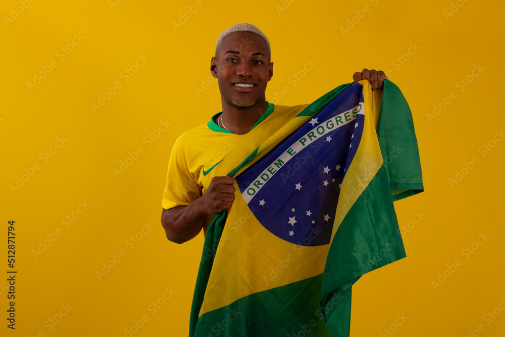 Afro Brazilian man, supporter of the Brazilian football team in the ...
