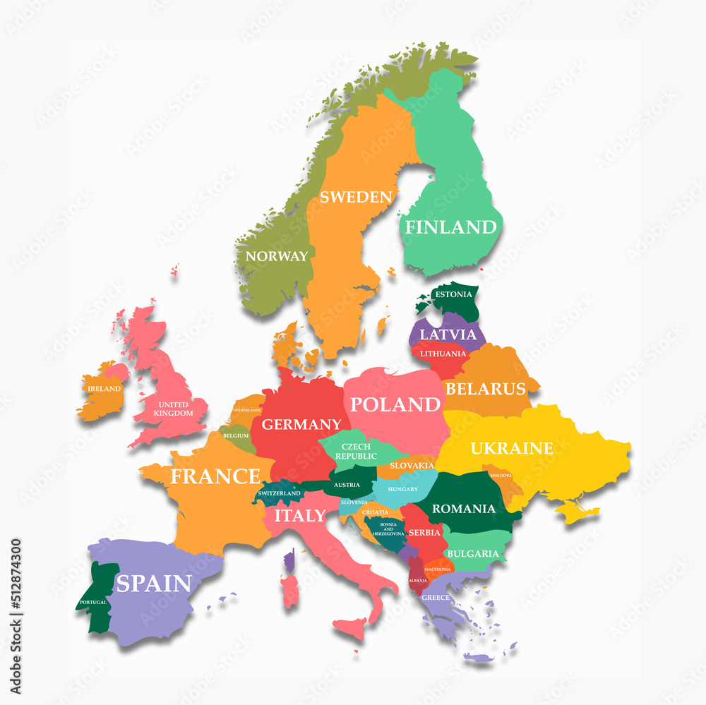 Europe colorful map. Graphic elements for creating geography textbooks ...