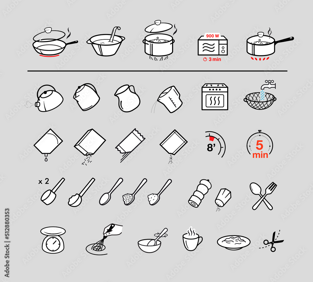 Cooking and preparation instructions. Set of sign for detailed ...