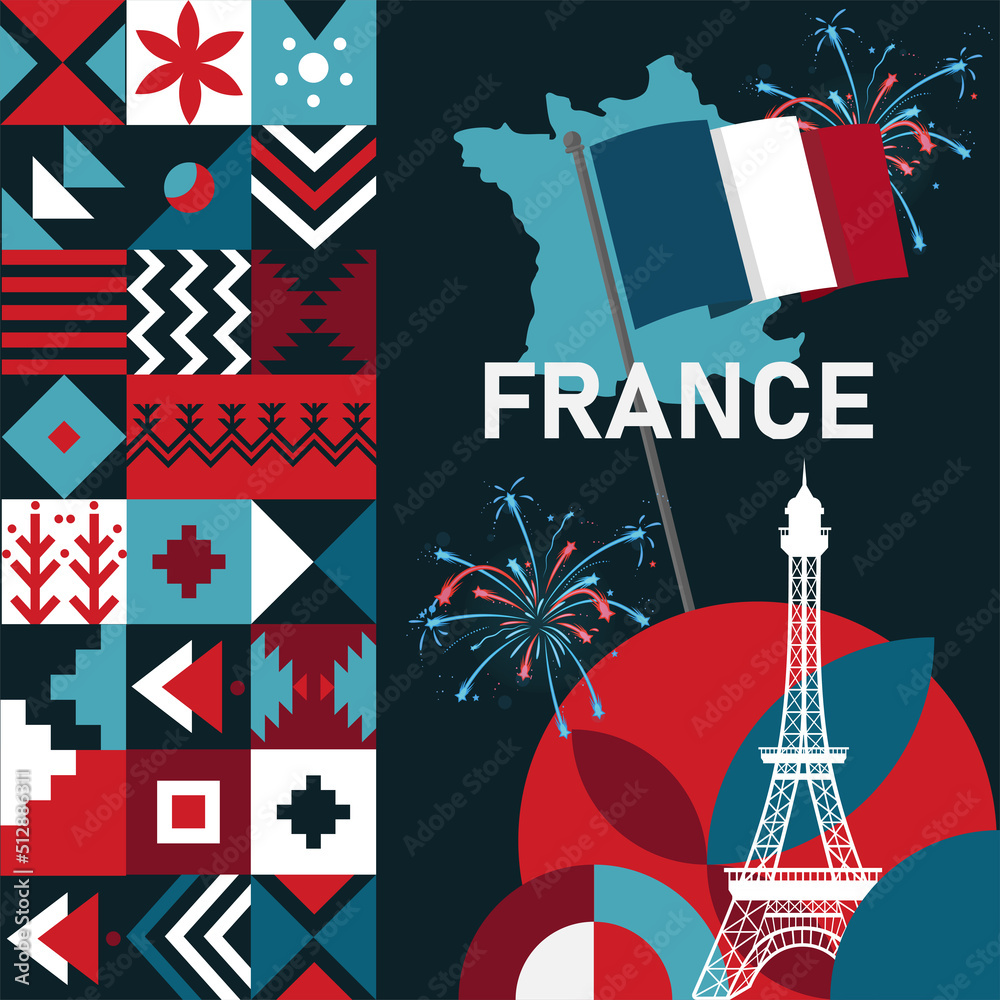 France national day banner design. French flag and map theme with Paris ...