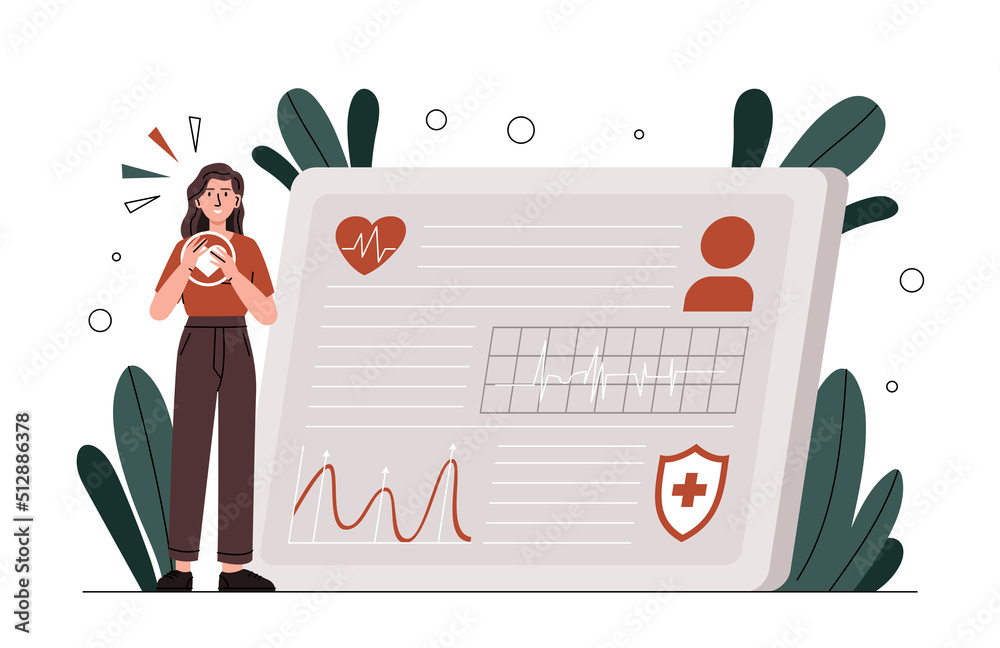 Healthcare services concept. Young girl with heart in her hands looks ...