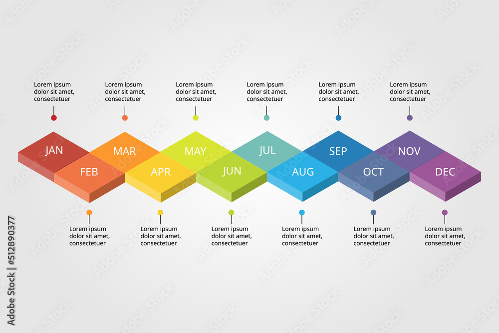 square chart of 12 month timeline template for infographic for ...