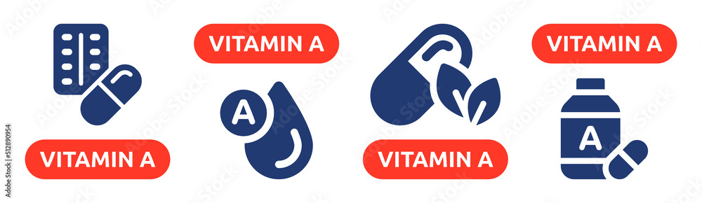 Vitamin A icon vector set. Dietary supplements with capsule symbol ...