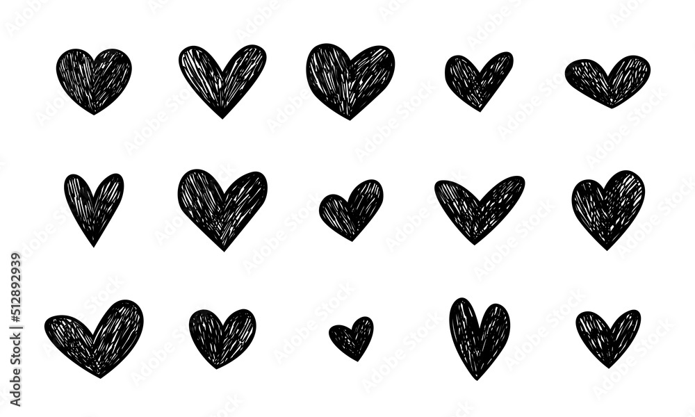 Conjunto de icono de corazones negros de diferentes formas y estilos ...