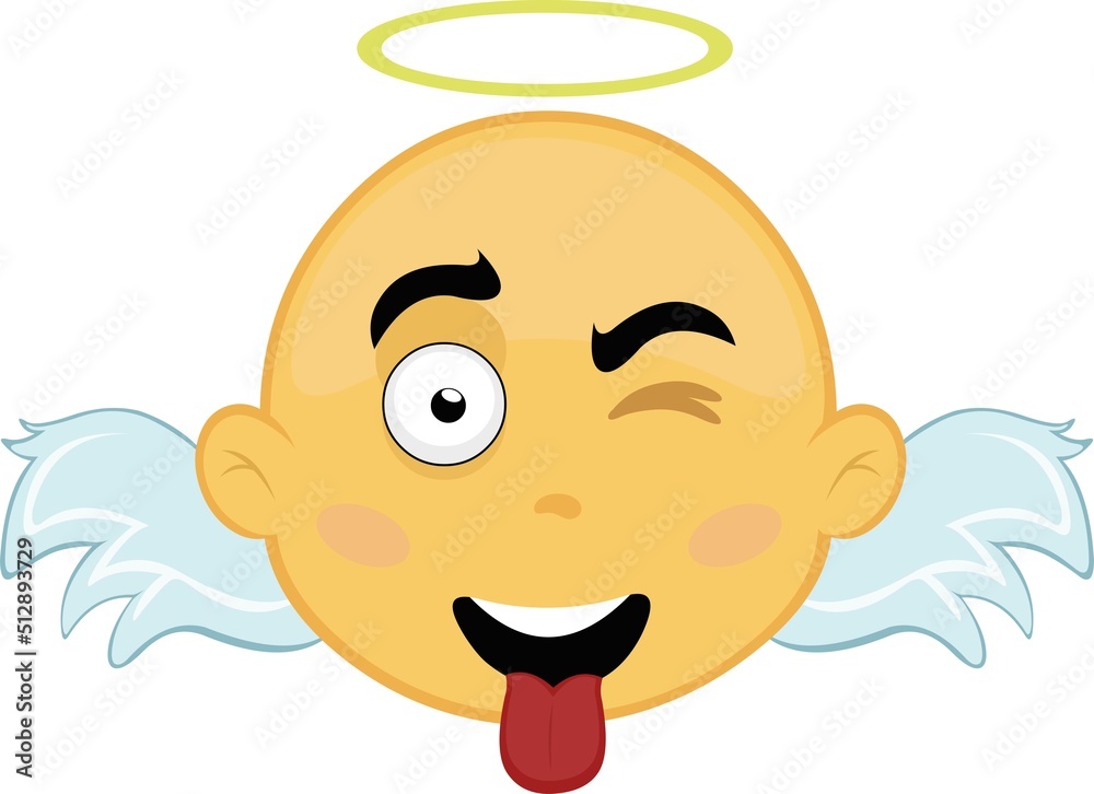 Vector illustration of the face of a yellow cartoon angel winking and ...