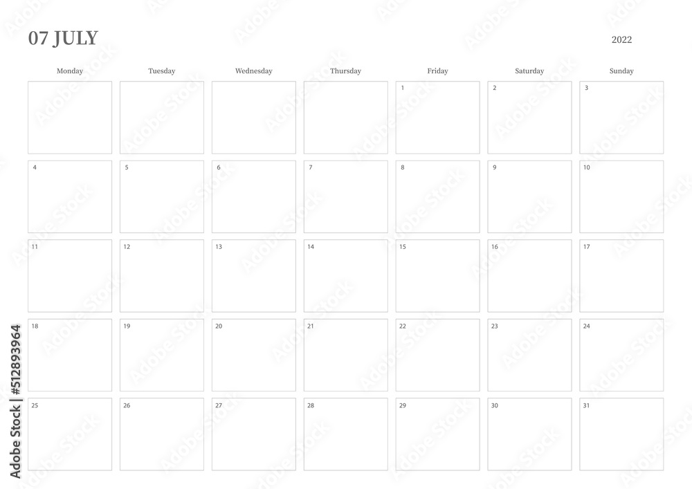 July 2022 simple design digital and printable calendar template ...