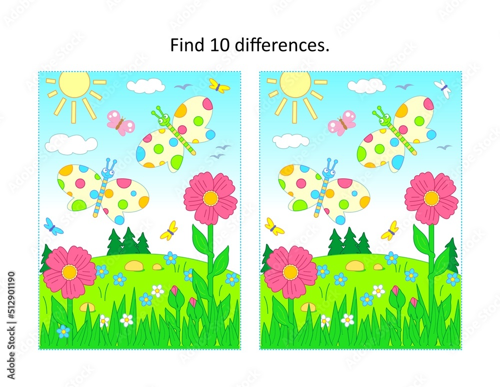 Spring or summer joy. Find ten differences picture puzzle with ...