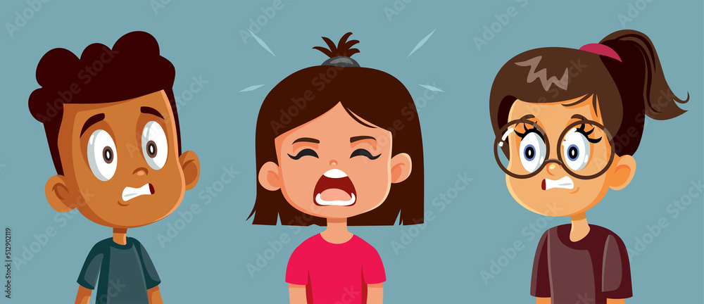 Little Girl Having a Meltdown in front of her Friends Vector Cartoon ...