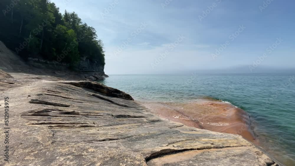 Pictured Rocks Lake Superior Coast With Trees and Rocks Large Rock ...