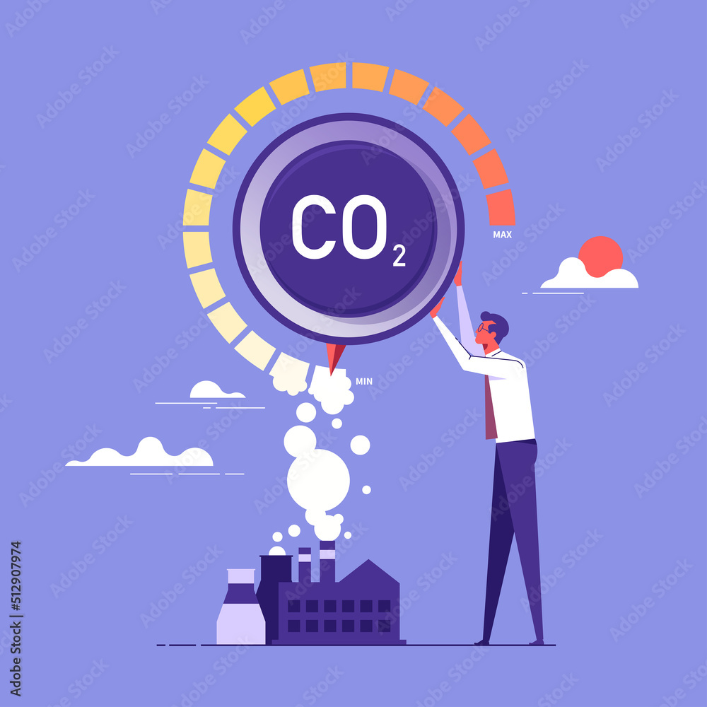Carbon dioxide emissions control concept. Reduce CO2 level. businessman turning a carbon dioxide ...