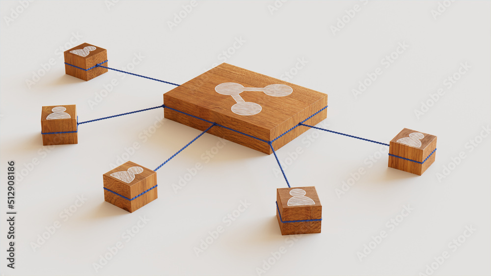 Network Technology Concept with share Symbol on a Wooden Block. User ...