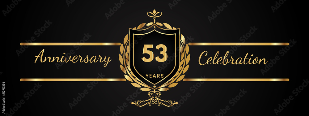 53 years anniversary celebration logotype with golden laurel and wreath ...
