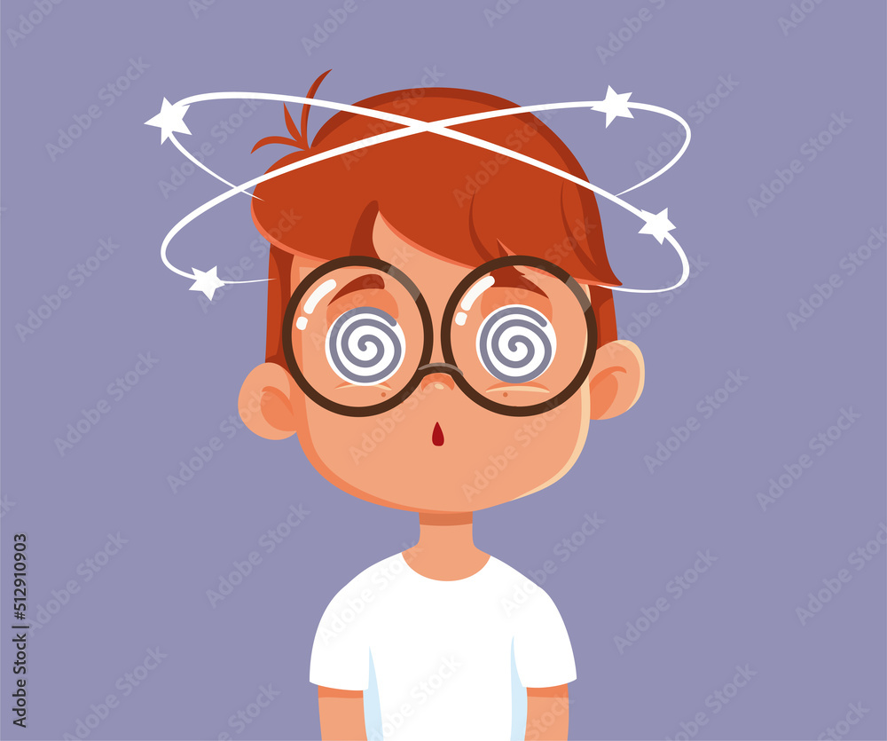 Little Boy Feeling Dizzy and Nauseated Vector Cartoon. Child suffering ...