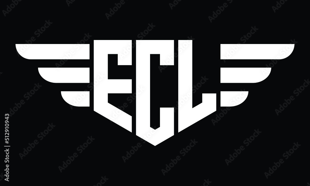ECL three letter logo, creative wings shape logo design vector template ...