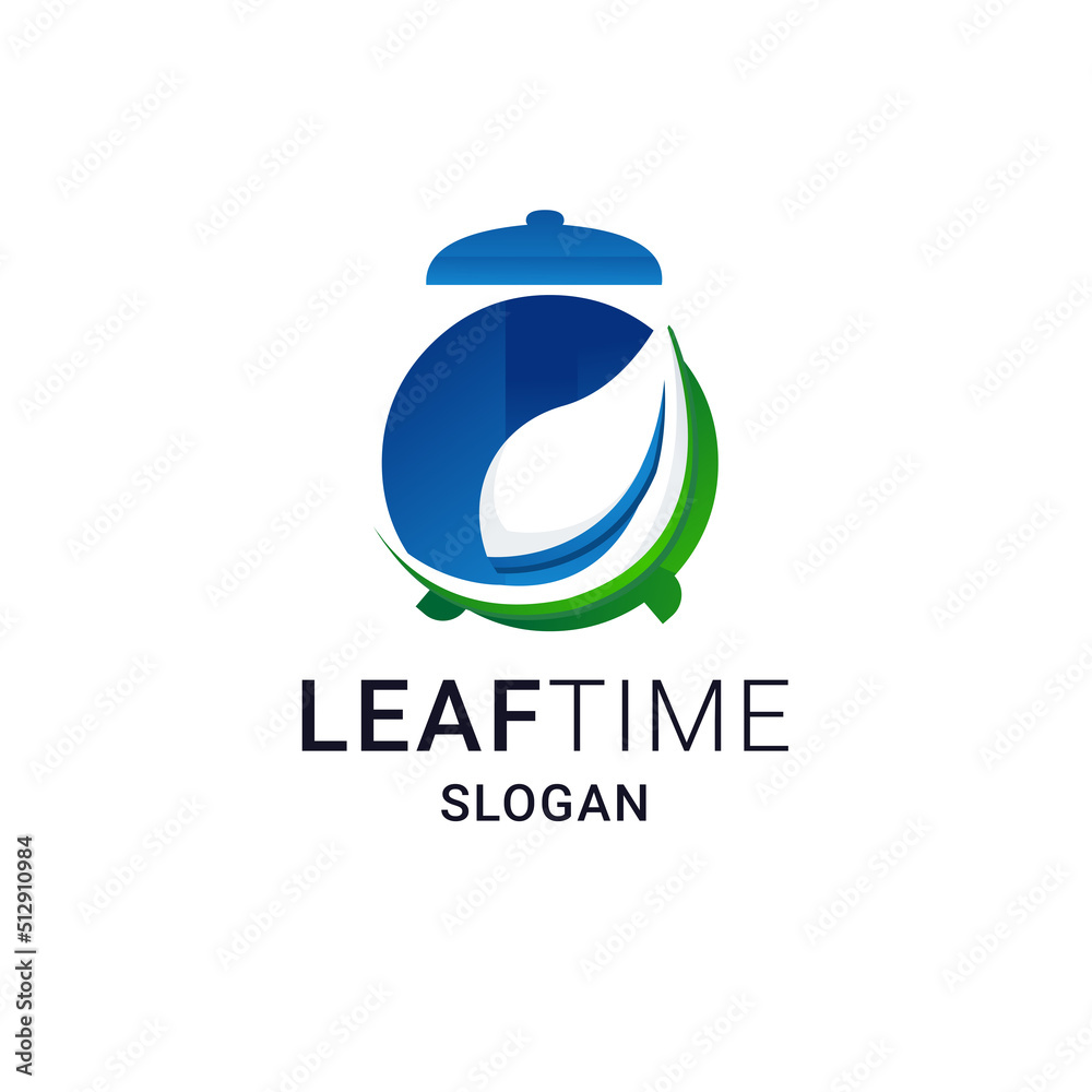 Gradient Logo Time, Clock and Leaf Stock Vector | Adobe Stock