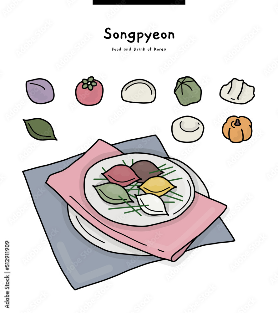 This illustration is a rice cake called 'Songpyeon' eaten on Chuseok, a ...
