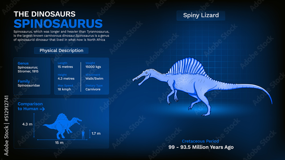 Poster Description and Physical Characteristics of Spinosaurus - Vector ...