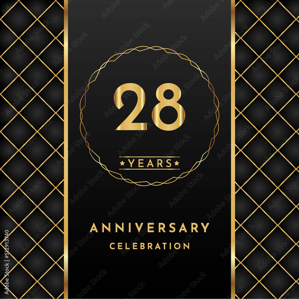 28 years anniversary celebration golden color with circle ring isolated ...