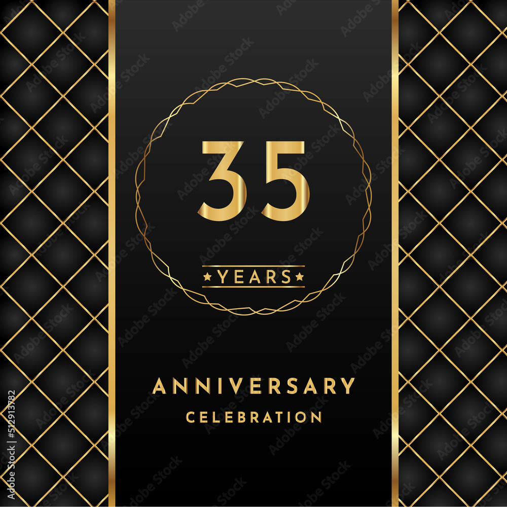 35 years anniversary celebration golden color with circle ring isolated ...