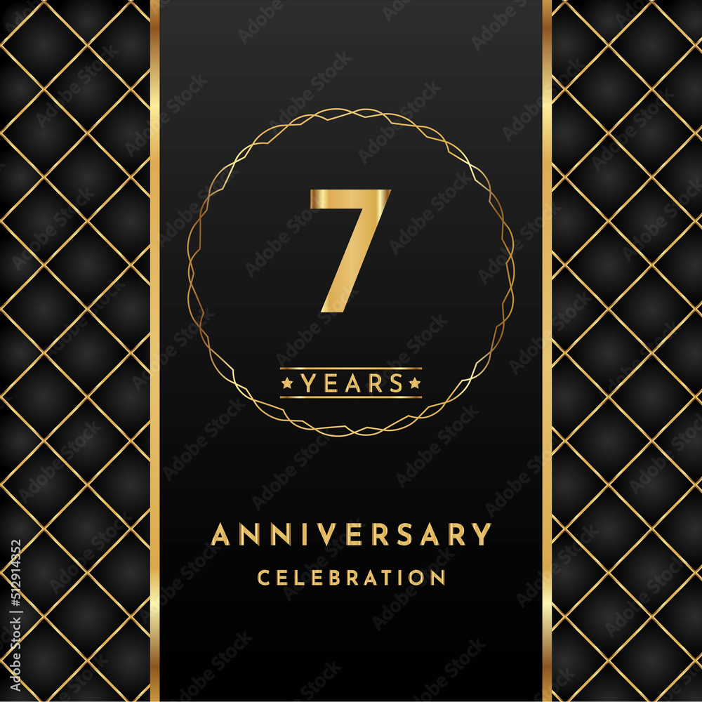 7 years anniversary celebration golden color with circle ring isolated ...