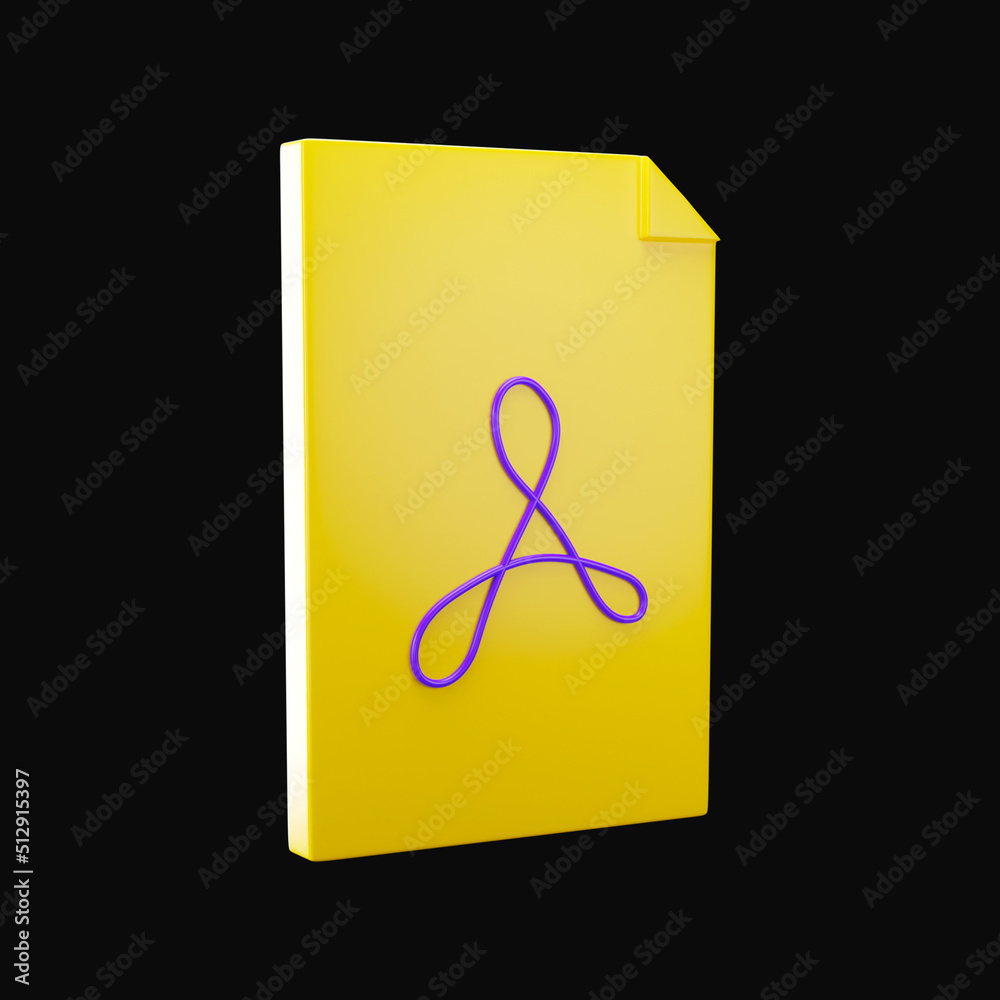 Yellow And Purple Acrobat File 3D Icon Against Black Background. Stock ...
