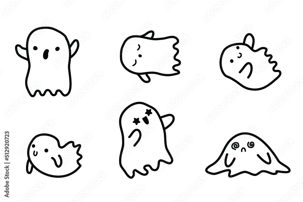 Halloween little ghost in cute kawaii style. Doodle ghost. funny ...