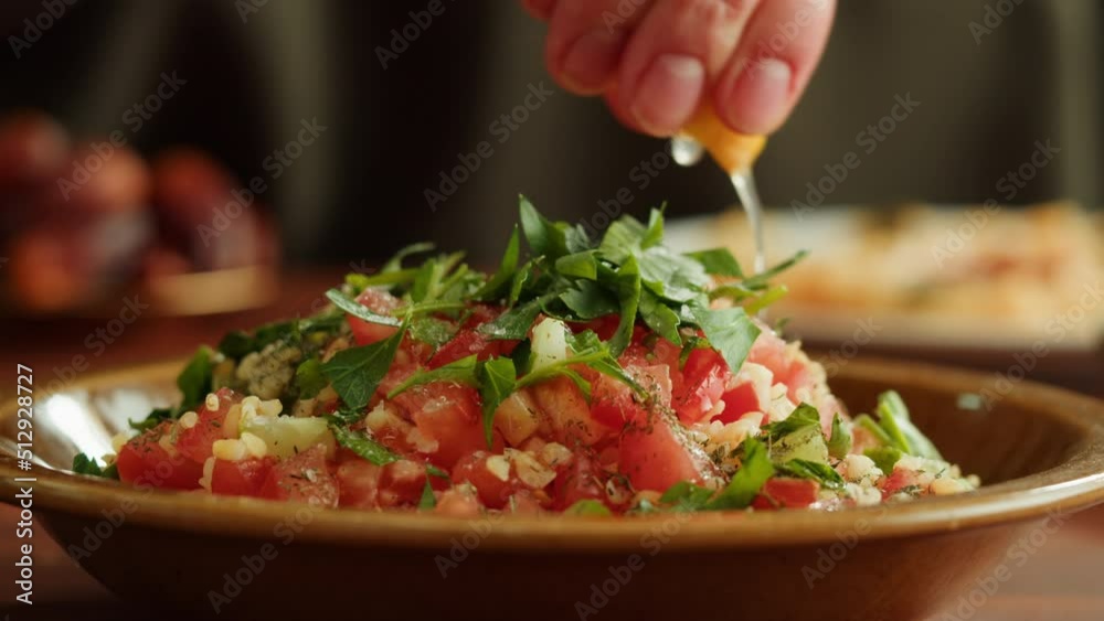 Tabbouleh Vegetable Salad close-up, middle eastern national traditional ...
