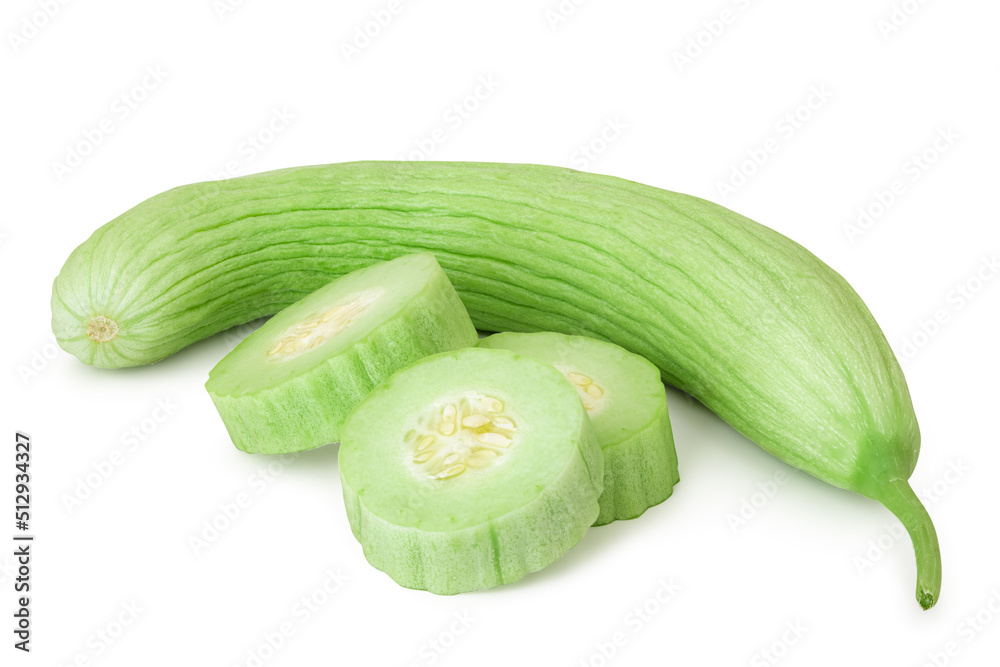 Sliced and halved Armenian cucumber or snake melon with fruit pulp ...