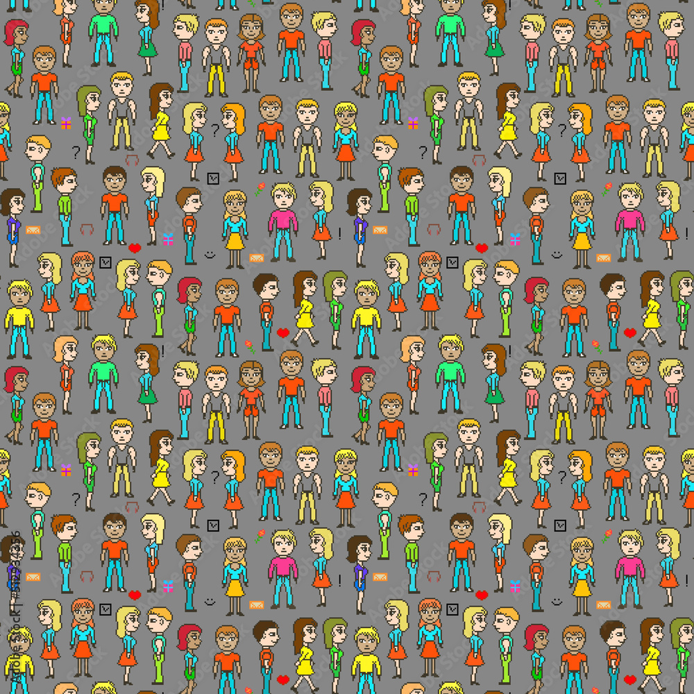 Pattern with people. 8 bit style, old games. Stock Vector | Adobe Stock