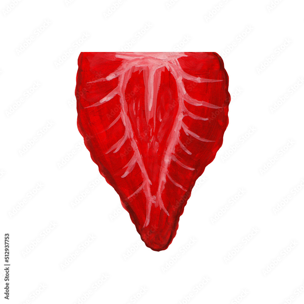 half a strawberry with the top cut off - one line drawing. inside or ...