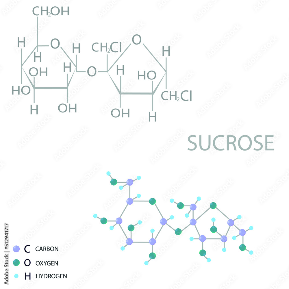 Sucrose molecular skeletal 3D chemical formula. Stock Vector | Adobe Stock