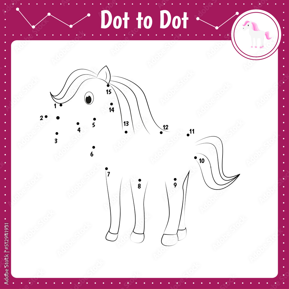Connect the dots. Unicorn. Dot to dot educational game. Coloring book ...