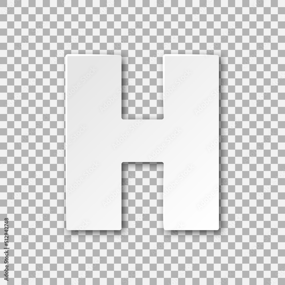 Letter H vector paper cut illustration. Monochrome volumetric font on ...