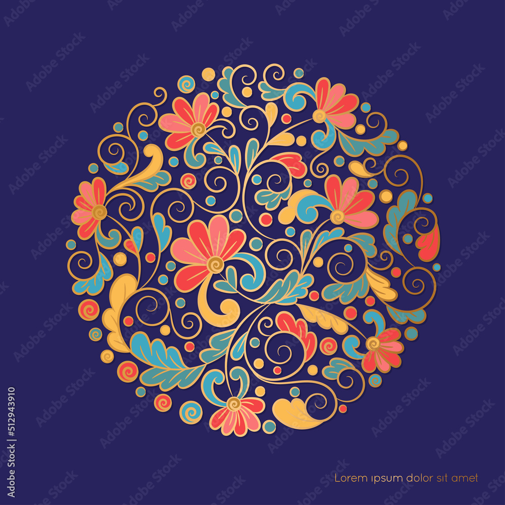 Luxury pattern on a blue background. Vector mandala template. Golden ...