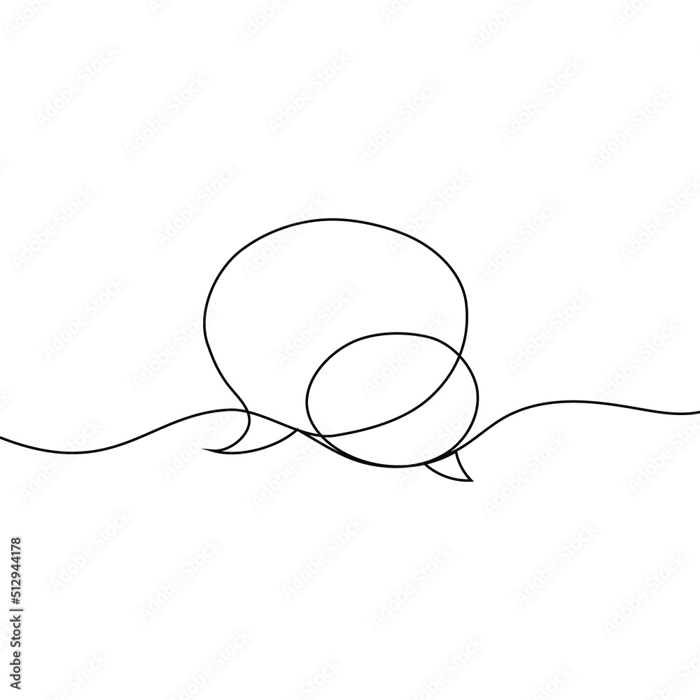 hand drawn illustration of speech communication with one line. Line art ...