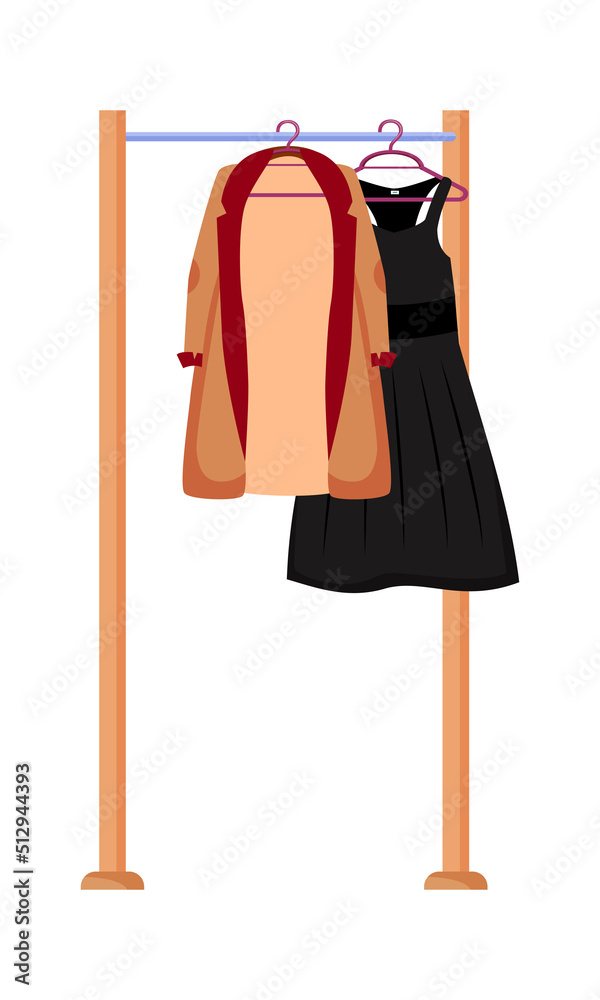 Garment rack with stylish clothes semi flat color vector object ...