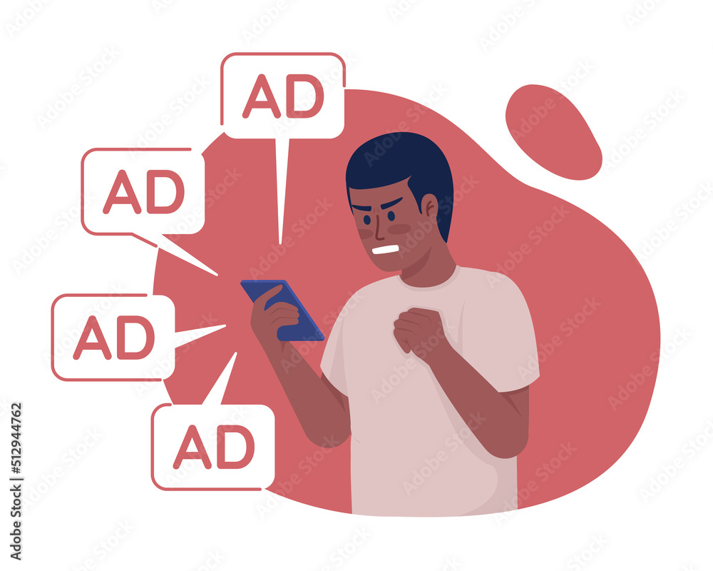 Vetor de Man angry of redundant online ads 2D vector isolated ...