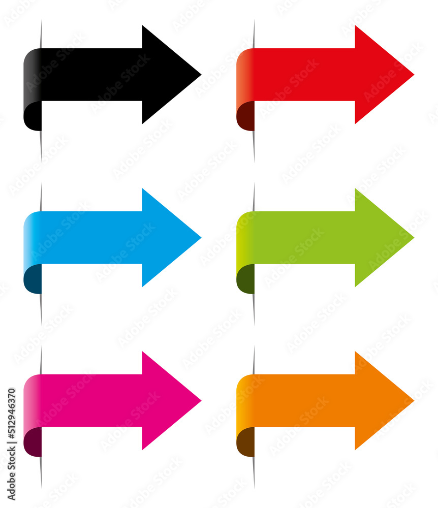 Colorful arrows with shadow on white background. Vector set. Stock ...