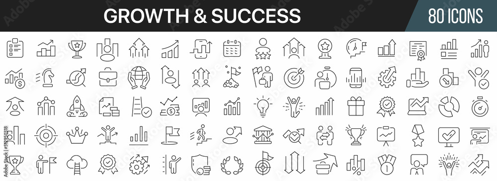 Growth and success line icons collection. Big UI icon set in a flat ...