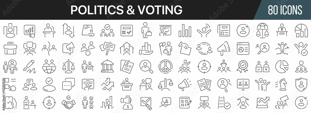Politics and vote line icons collection. Big UI icon set in a flat ...