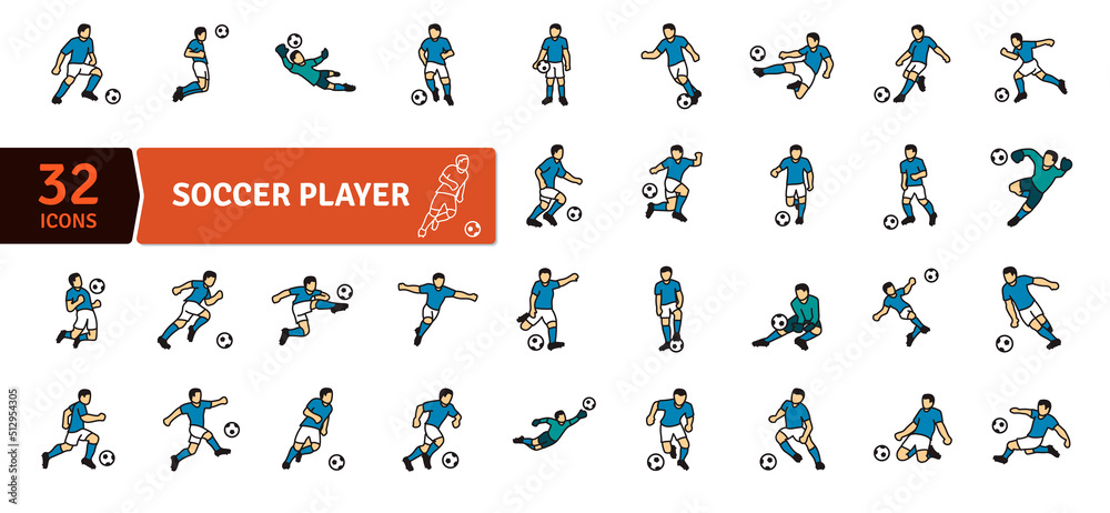 Soccer players and football players colored symbols Pack. Color symbols ...