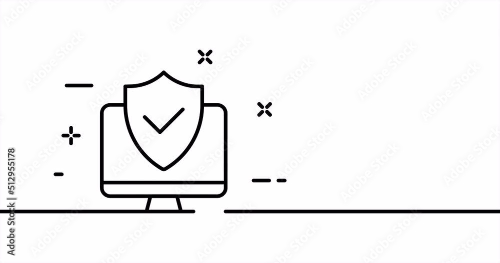 Computer with a shield. Protection, personal data, check mark ...