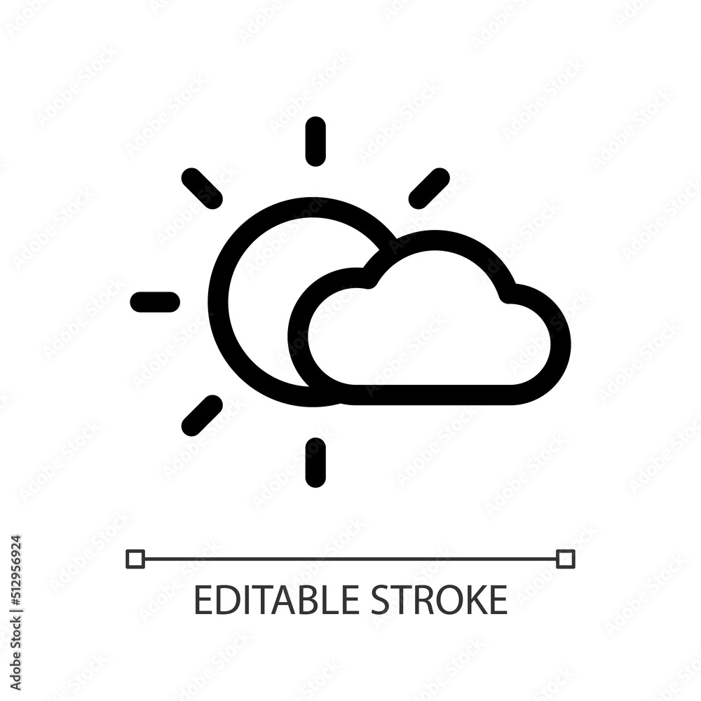 Partly cloudy white linear ui icon. Weather prediction. Mostly sunny ...