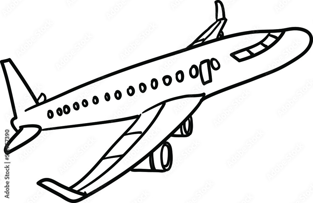 illustration of airplane with hand draw line art sketch cartoon style ...