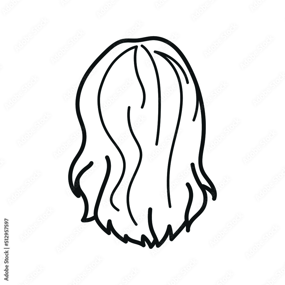 Wig. Back view. Hair. Black and white vector illustration. Coloring ...