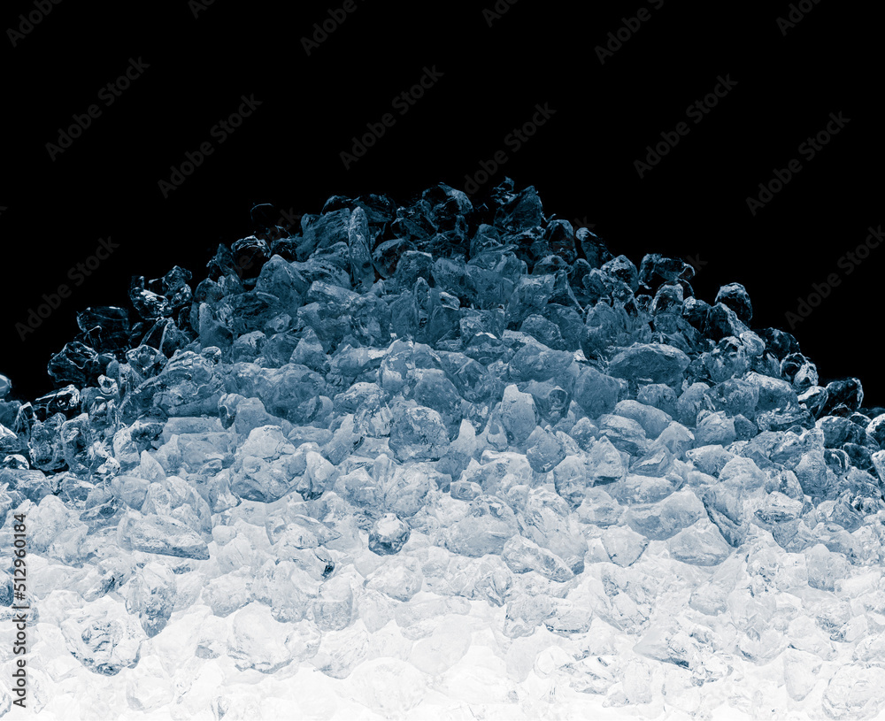 Pieces of crushed ice cubes on black background. Crushed ice heap ...
