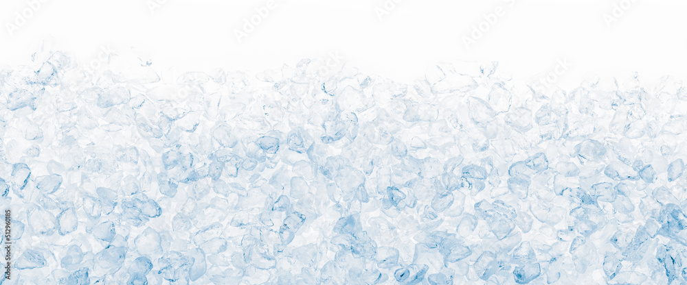 Wide ice cubes background. Crushed ice heap, isolated on white ...