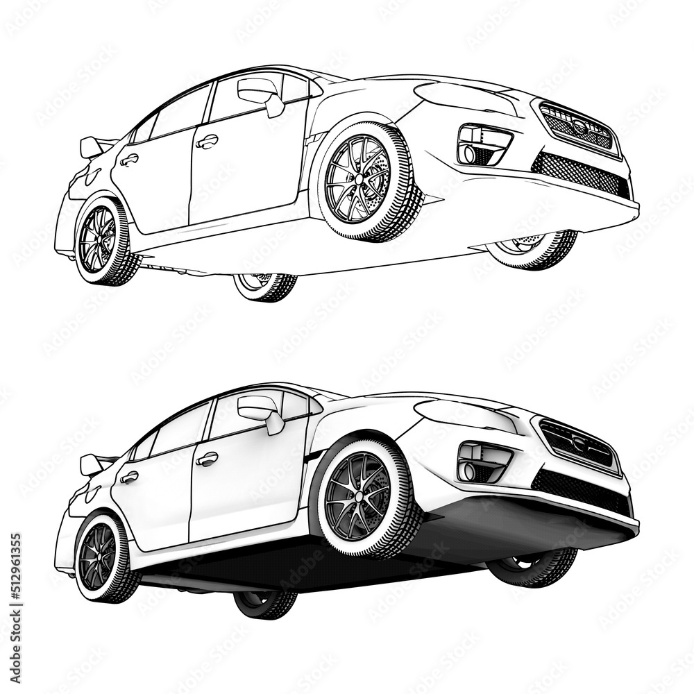 Contour drawing of the car. Coloring page for drawing. Black contour ...